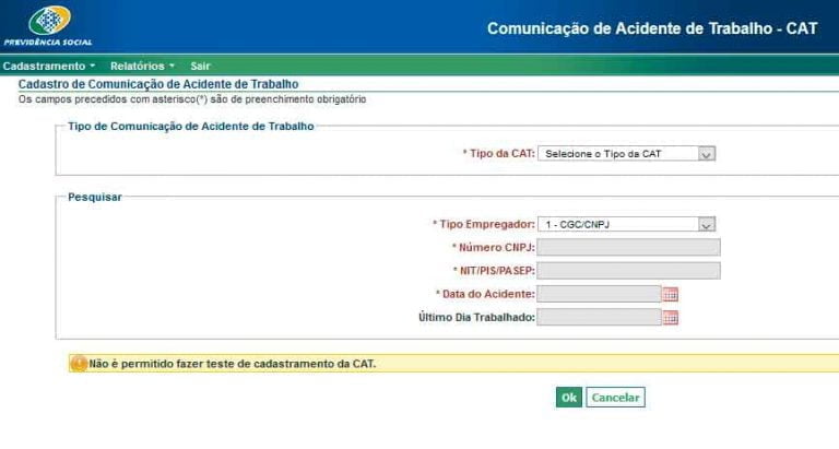 Passo a passo Comunicado de Acidente de Trabalho (CAT) na Internet